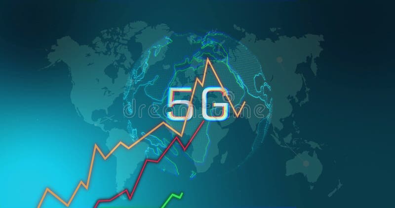 5G Text and Rising Graph Animation Over World Map Stock Video - Video ...