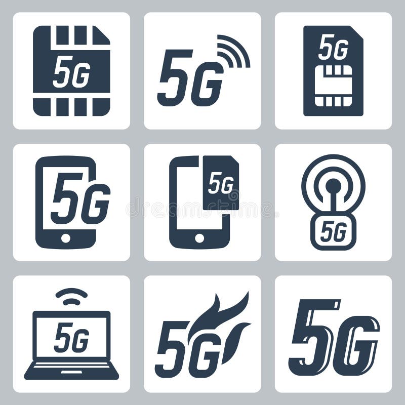 Set Mobile with 5G Network, Location, and Icon. Vector Stock ...