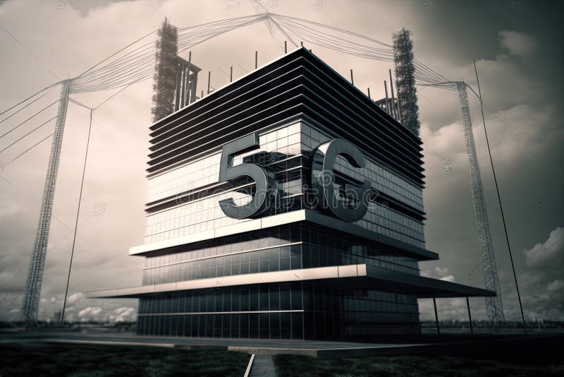5g Tower, with Cables and Antennas, in Modern Office Building Stock ...