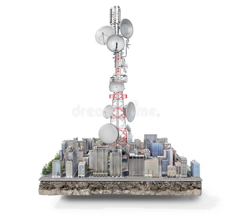 5g Tower in the City on a White Background. Stock Illustration ...
