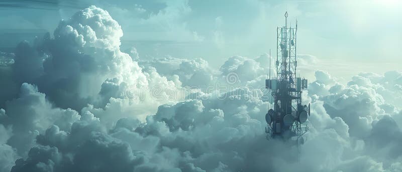 5G Tower Rising among the Clouds. Concept 5G Technology, Communication Infrastructure, Future ...