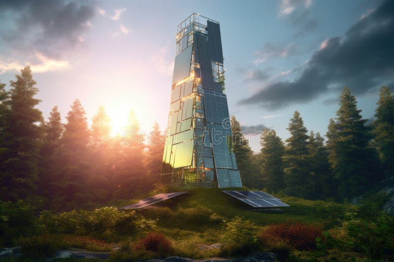 5g Tower with Solar Panels for Eco-friendly Power Stock Image - Image ...