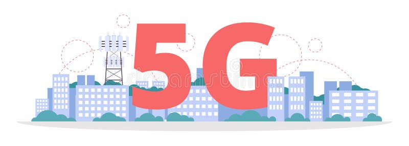 5G Typographic Header with Cityscape and Infographic Wireless ...