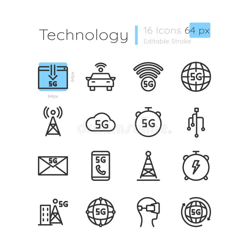 5G Wireless Technology Linear Icons Set Stock Vector - Illustration of ...