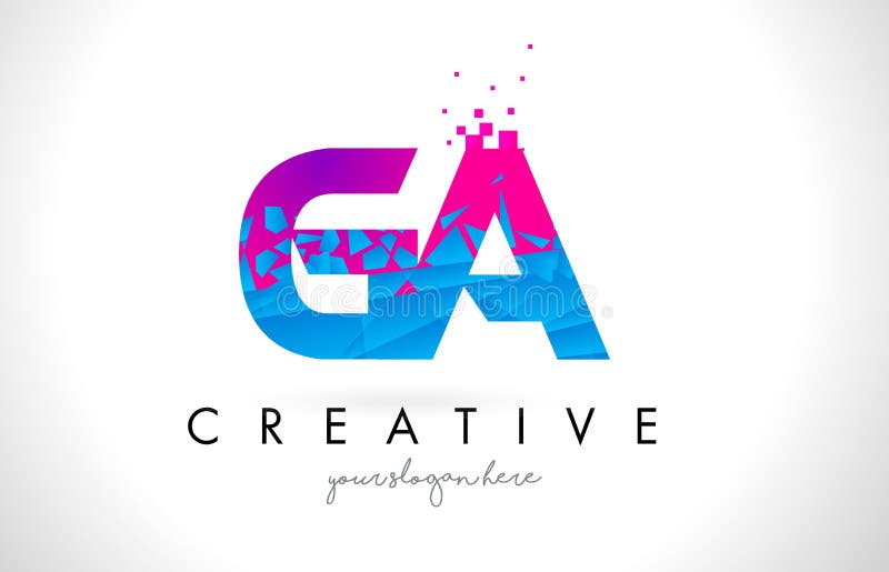 GA G a Letter Logo with Shattered Broken Blue Pink Texture Design ...