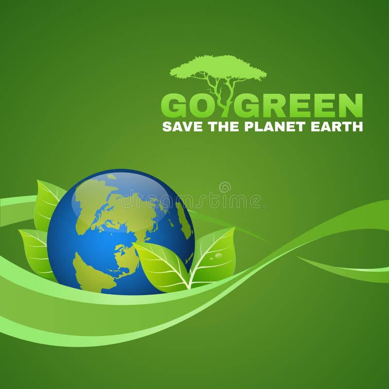 Ga Groen, Red De Planeet Aarde is Blad, Wereld En Golvend Lint Vector ...