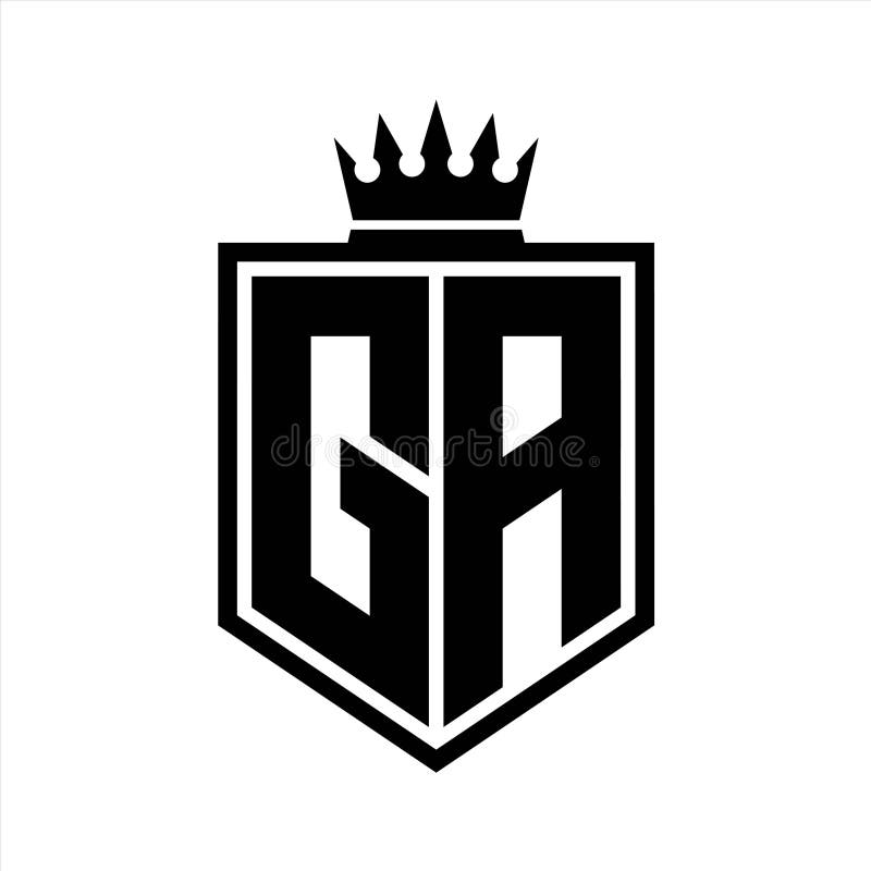 GA Logo Monogram Bold Shield Geometric Shape with Crown Outline Black ...