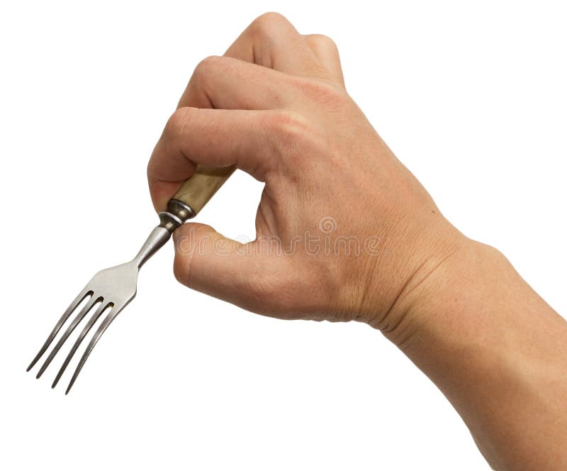 Gabel Auf Einem Schwarzen Hintergrund in Der Hand Speisen Stockfoto ...