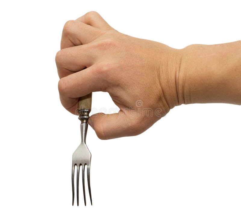 Gabel Auf Einem Schwarzen Hintergrund in Der Hand Speisen Stockfoto ...