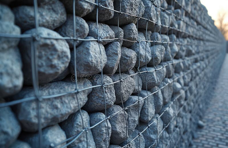 Gabion Retaining Wall with Stones in Wire Mesh Basket. Architectural ...