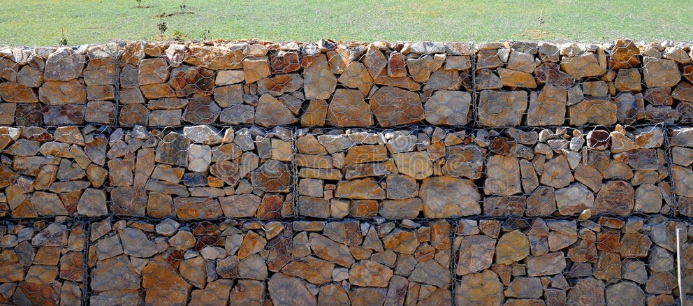 Gabion Stone Wall stock image. Image of baskets, block - 12636191