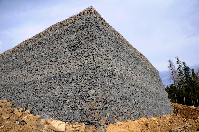 Gabion Stone Wall stock image. Image of baskets, block - 12636191
