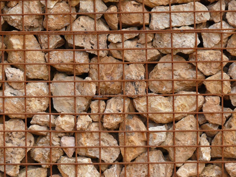 Gabion wall stock photo. Image of granite, grid, gravel - 45347612