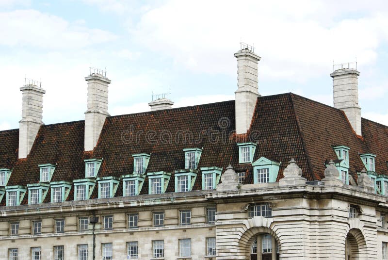 Gable End Roof with Chimneys & Dormer Windows Stock Photo - Image of ...