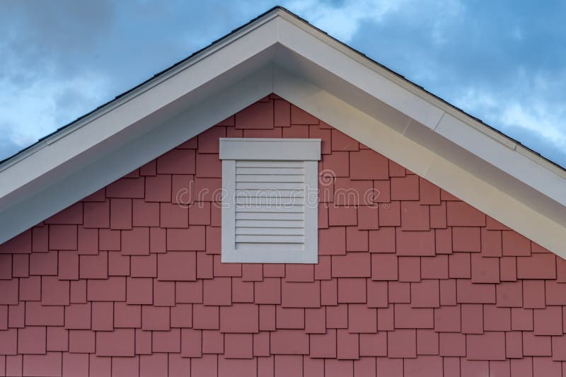 Close Up View of Gable Roof Covered with Matt Red Cedar Shake Vinyl ...