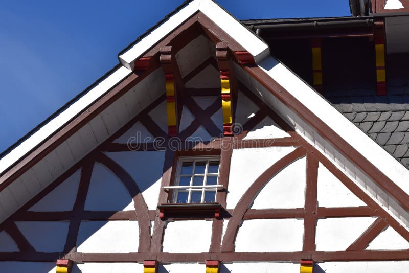 Gable of a Half-timbered House in Black and White Stock Photo - Image ...