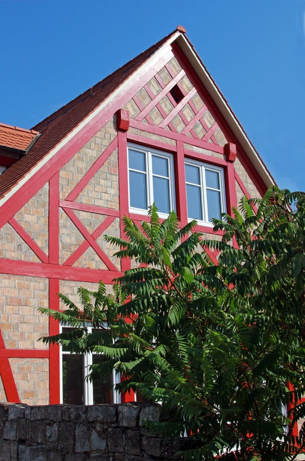 Gable of a Half-timbered House in Construction Stock Image - Image of ...