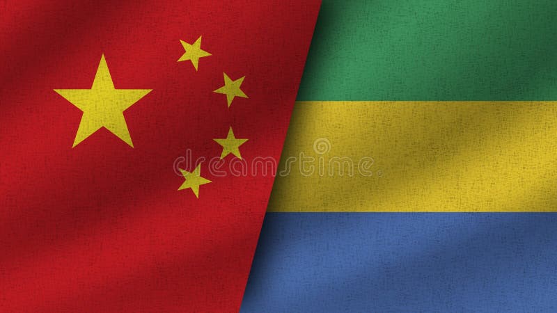 Gabon and China Realistic Two Flags Together Stock Illustration ...