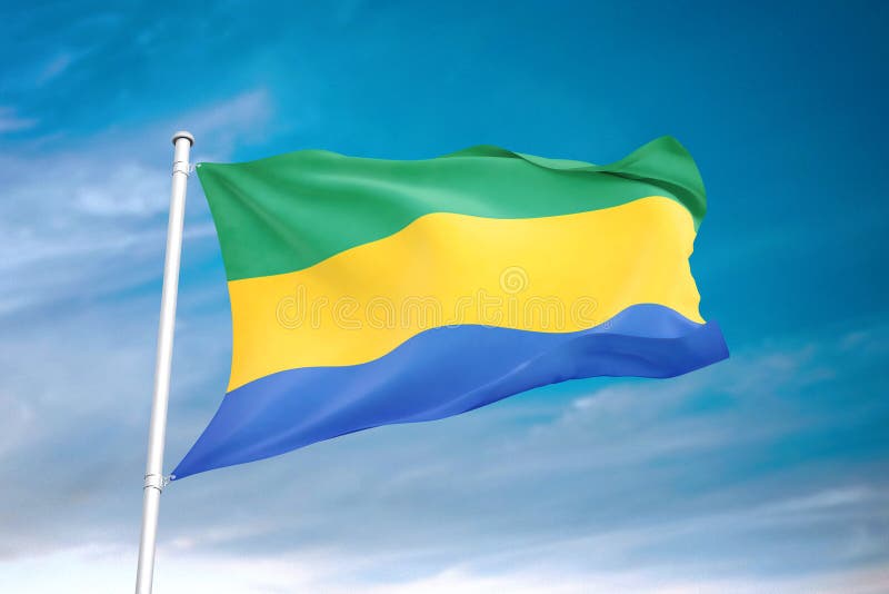 Gabon Flag Waving Sky Background 3D Illustration Stock Illustration ...