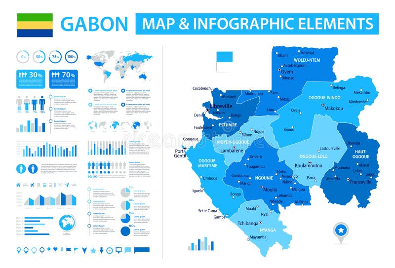 Gabon Infographic Map with Data Visualization Elements - Vector Map of ...