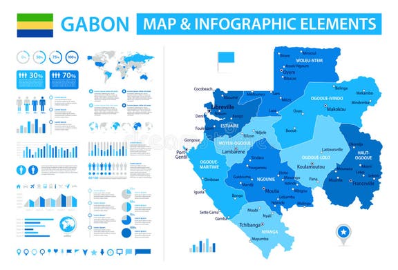 Gabon Infographic Map with Data Visualization Elements - Vector Map of Gabon Stock Vector ...