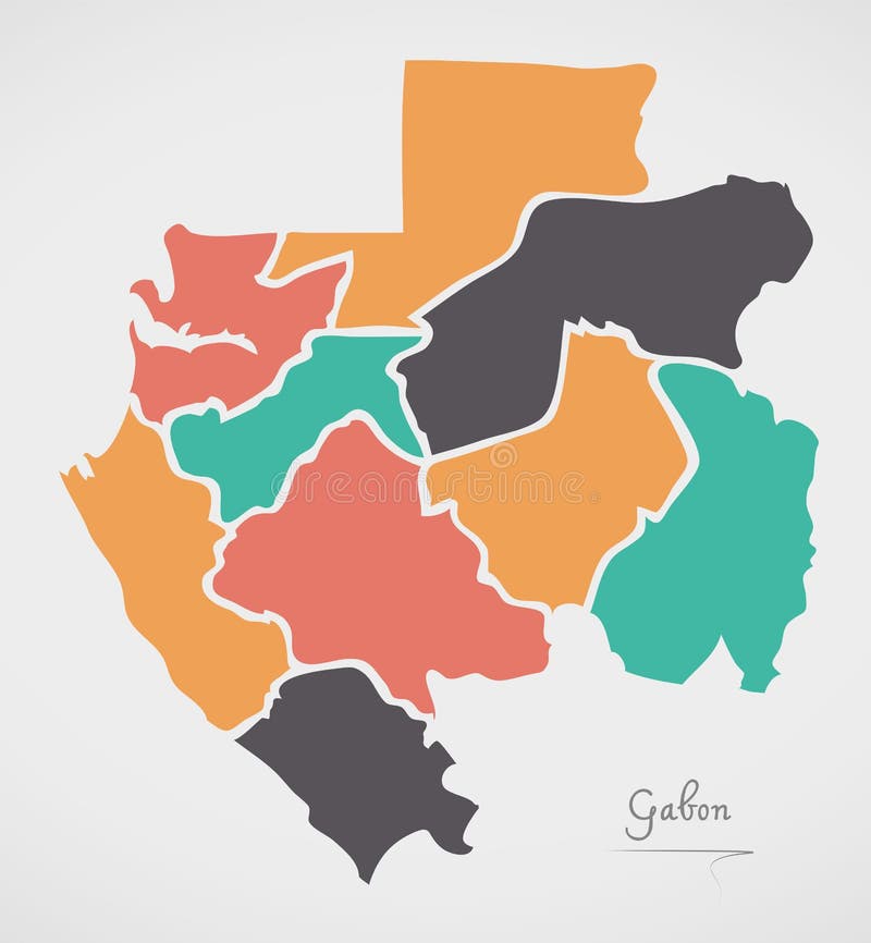 Gabon Map with States and Modern Round Shapes Stock Vector ...