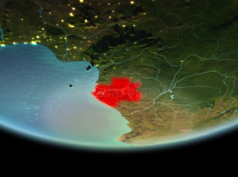 Gabon at night on Earth stock illustration. Illustration of atmosphere ...