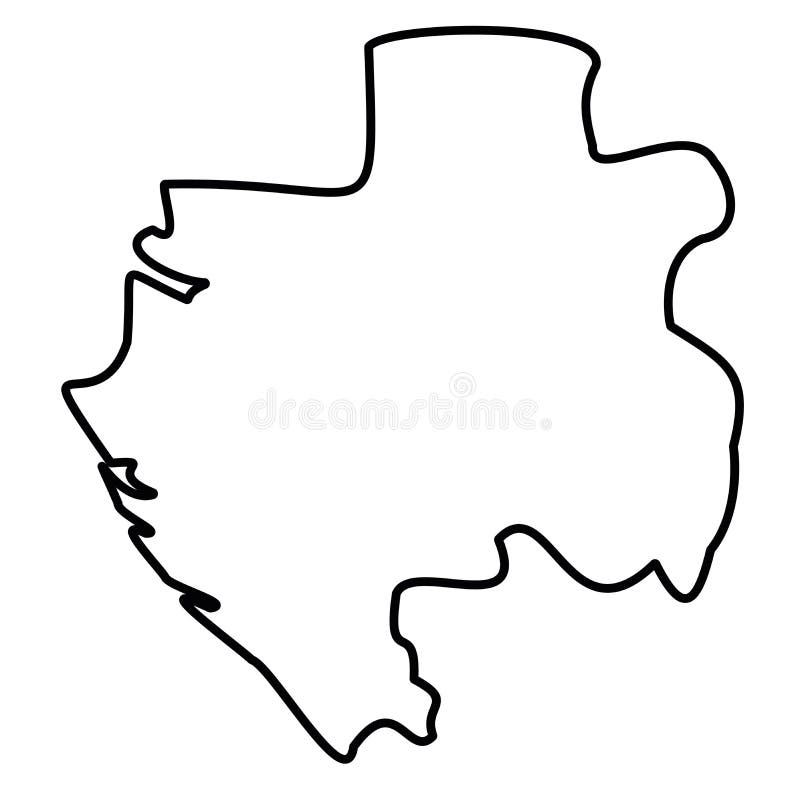 Gabon - Solid Black Outline Border Map of Country Area. Simple Flat ...