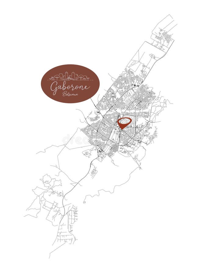 Gaborone ,Botswana,detail Streets Roads Map with Location Pin Stock ...