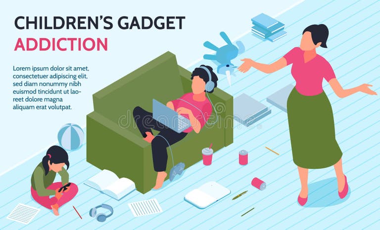 Gadget Addiction Background in Isometric Design Stock Illustration ...