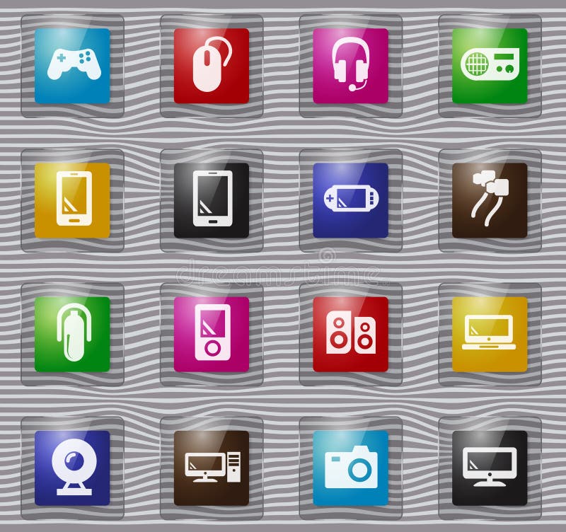 Gadget glass icons set stock vector. Illustration of equipment - 128982433