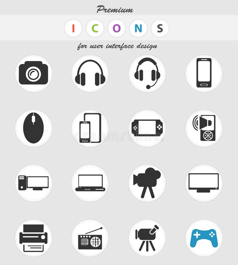 Gadget icon set stock vector. Illustration of photocamera - 122728722