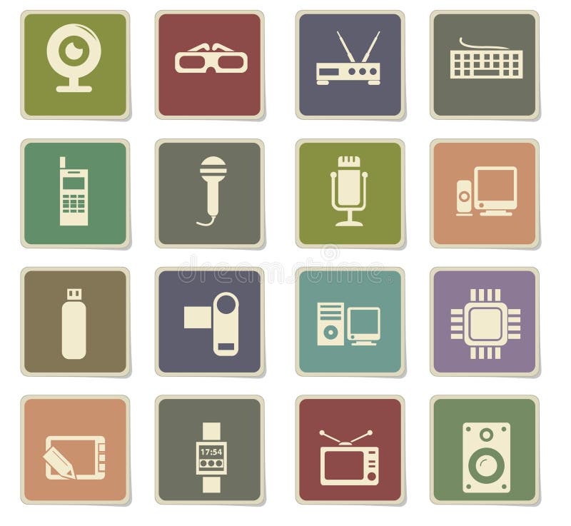 Gadget icon set stock illustration. Illustration of microphone - 89849208
