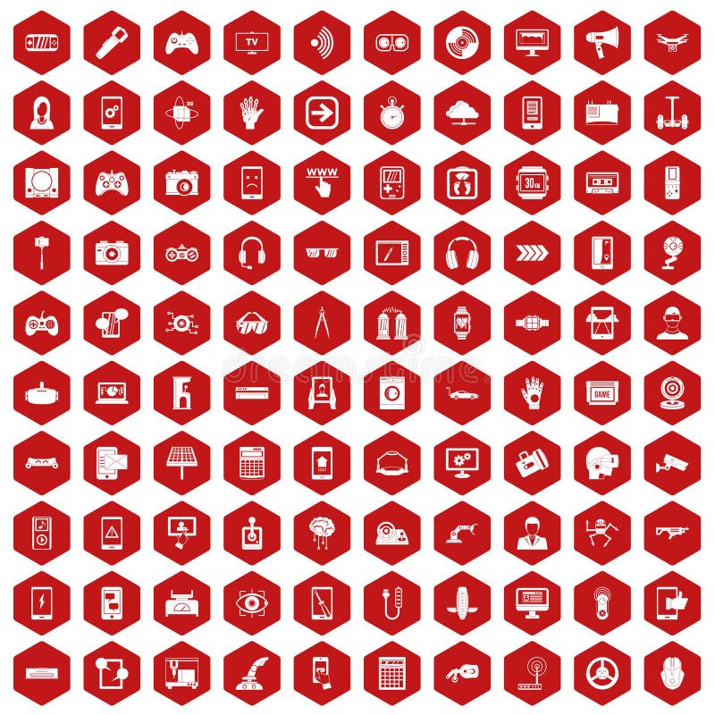 100 Gadget Icons Hexagon Red Stock Vector - Illustration of cloud, chat ...
