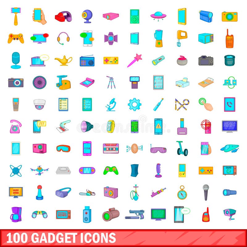 100 Gadget Icons Set, Cartoon Style Stock Vector - Illustration of ...