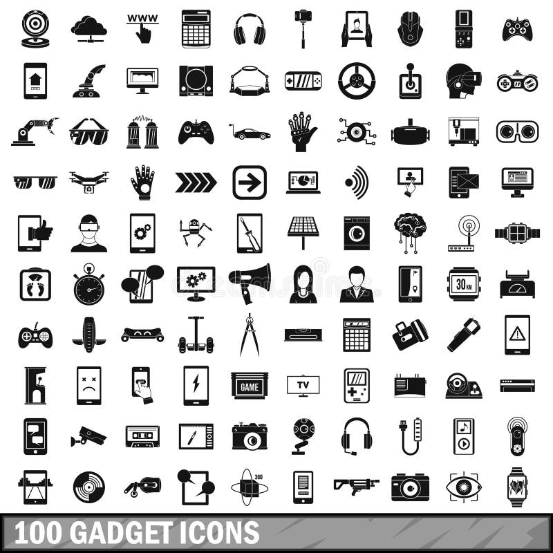 100 Gadget Icons Set, Simple Style Stock Vector - Illustration of alarm ...