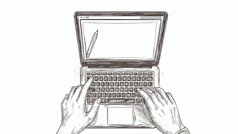 Gadget (phone or Laptop) in Hands, Line Drawing Vector. Stock ...