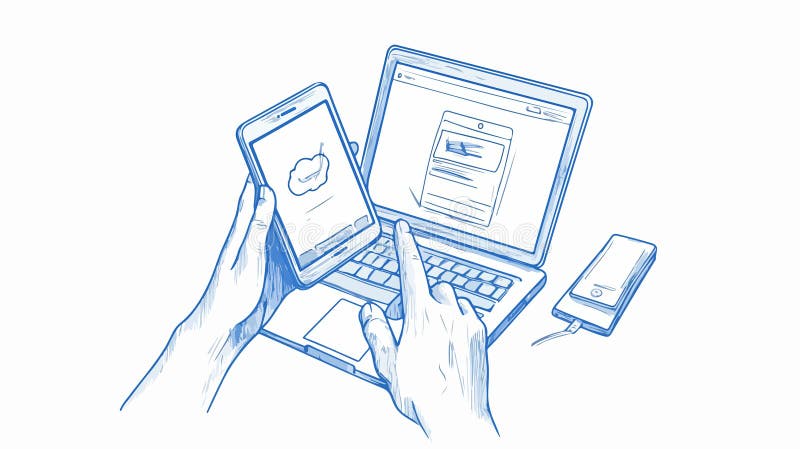 Gadget (phone or Laptop) in Hands, Line Drawing Vector. Stock ...