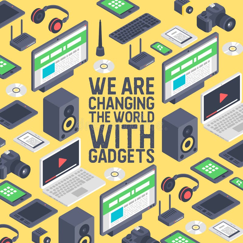 Gadget Seamless Pattern Vector Digital Device with Display of Laptop ...