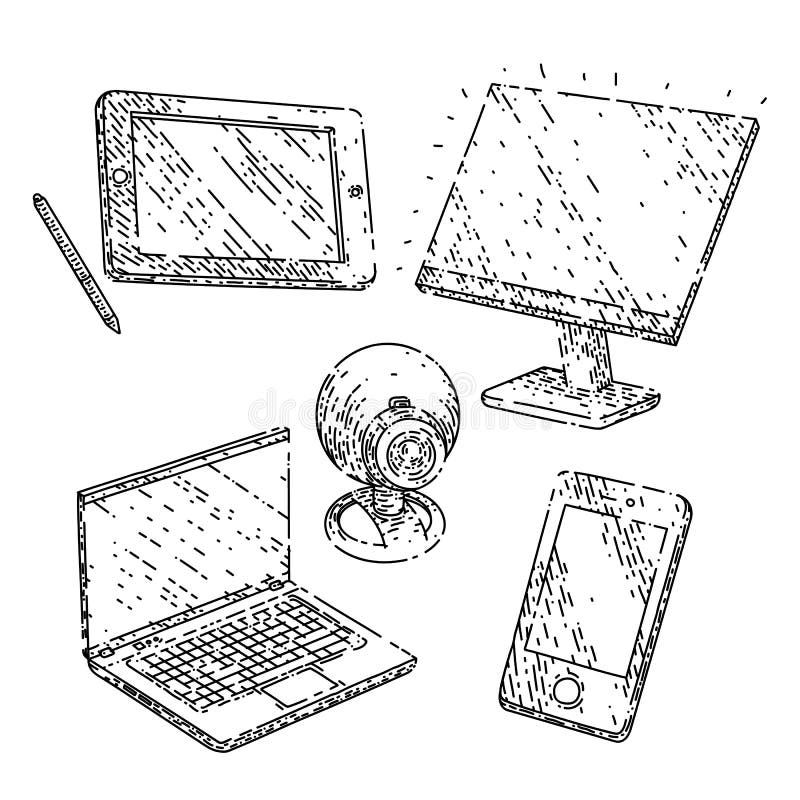 Gadget Technology Set Sketch Hand Drawn Vector Stock Illustration ...