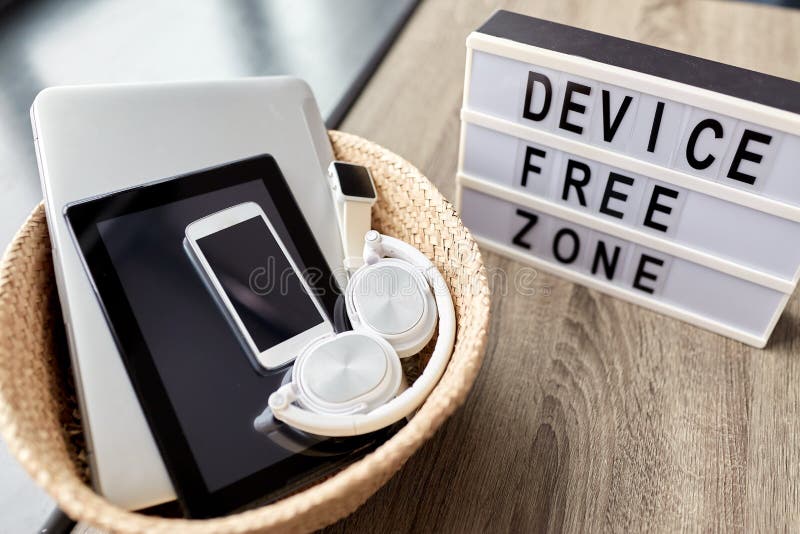 Gadgets and Device Free Zone Words on Light Box Stock Image - Image of ...