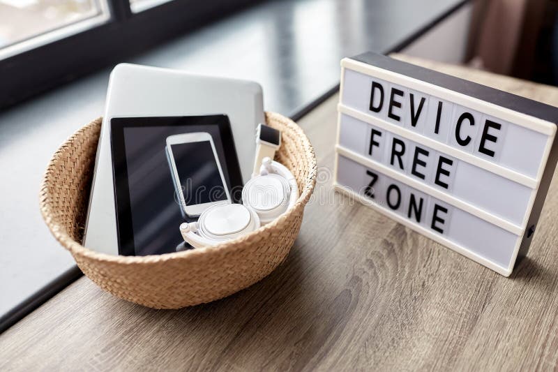 Gadgets and Device Free Zone Words on Light Box Stock Photo - Image of ...
