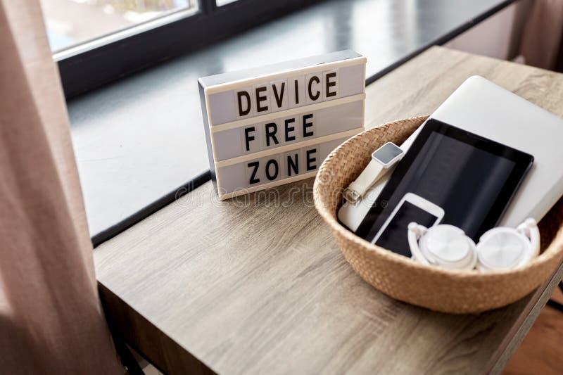 Gadgets and Device Free Zone Words on Light Box Stock Photo - Image of ...