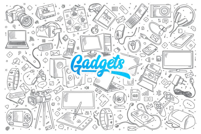 Gadgets Doodle Set with Lettering Stock Vector - Illustration of ...