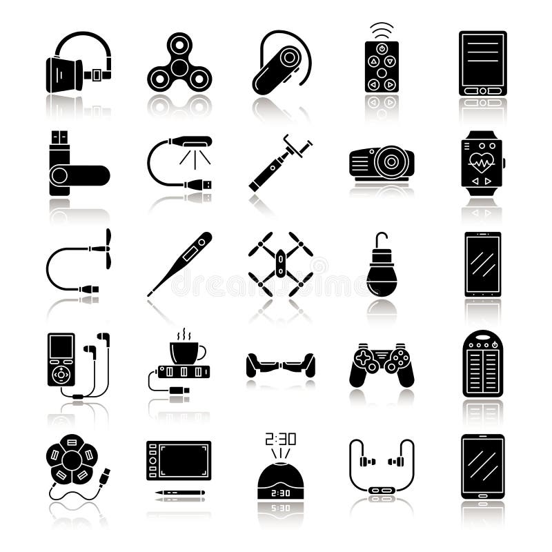 Gadgets Drop Shadow Black Glyph Icons Set Stock Vector - Illustration ...