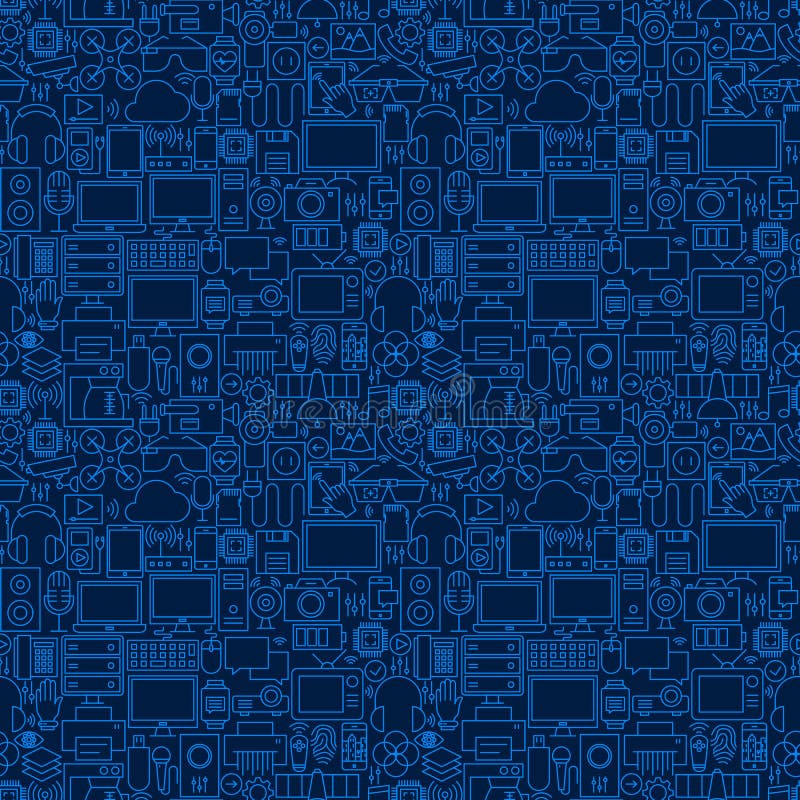 Gadgets Line Seamless Pattern Stock Vector - Illustration of camera ...