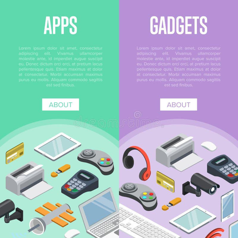 Gadgets and Mobile Apps Isometric Posters Stock Illustration ...