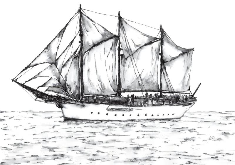 Gaff-rigged schooner stock illustration. Illustration of marine - 253124468