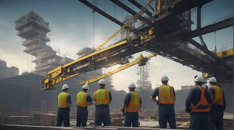 Rear View of Engineers Monitoring Factory Construction Progress Stock ...