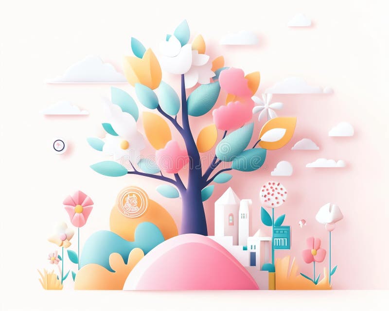 Gains Higher Value Growth, Pastel Minimalistic Illustration Stock ...